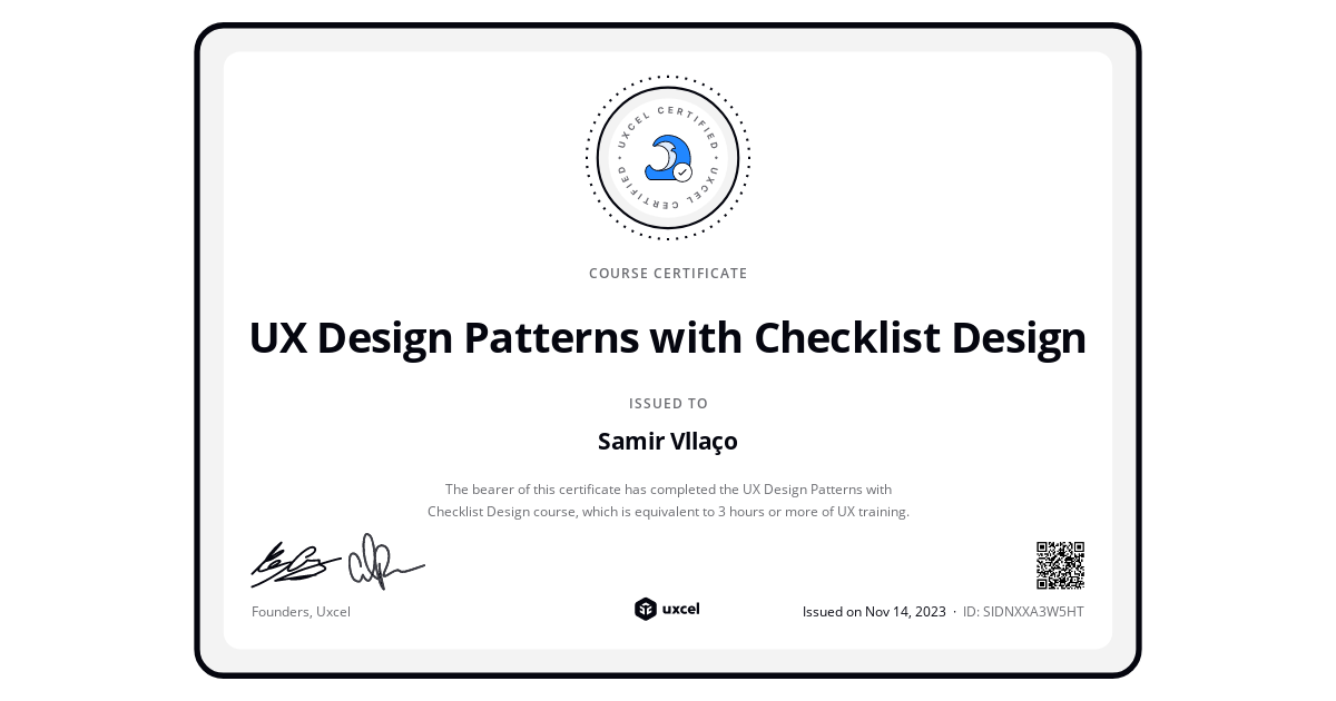Uxcel Course Certificate of Completion | Uxcel